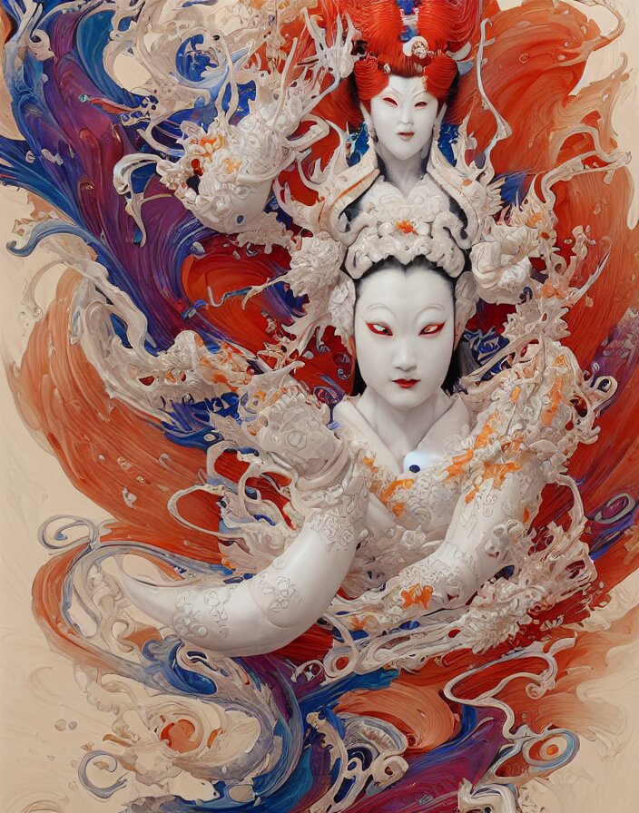 Lexica - Subsurface scattering, white, koi, geisha deity with koi armor ...