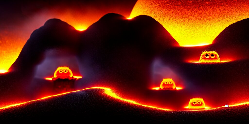 Lexica - Of a dark and smokey mountain with large strange cute friendly ...