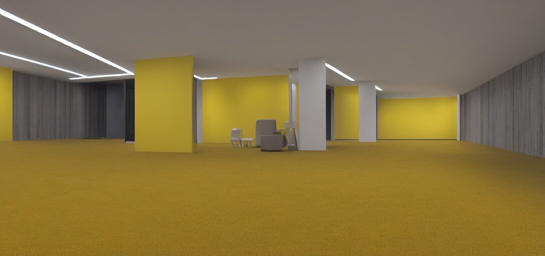 Lexica - Backrooms office place yellow walls carpet floor led lights with nobody, bright, 8 k ...