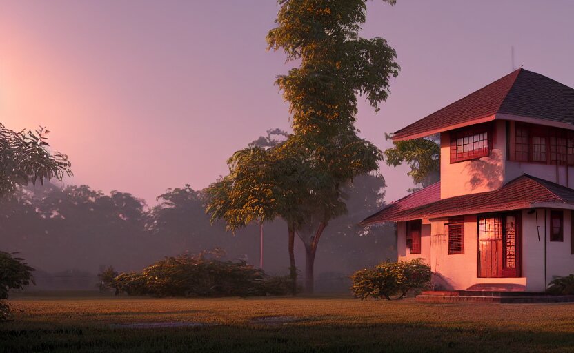 a beautiful small assam type house at sunrise, guwahati, concept ...
