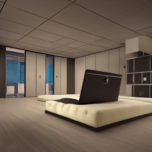 room with computer interfaces on the floor, ceiling and walls, d ...