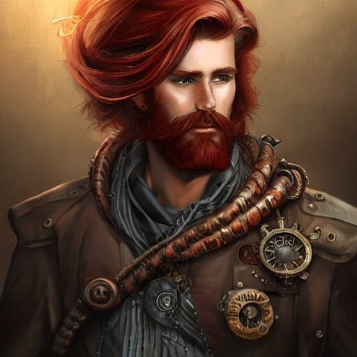 Lexica - Rugged ship captain, male, handsome, red hair, long hair ...