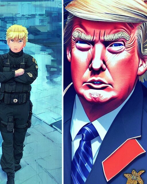Lexica - Donald trump wearing tactical gear, very anime, fine - face ...