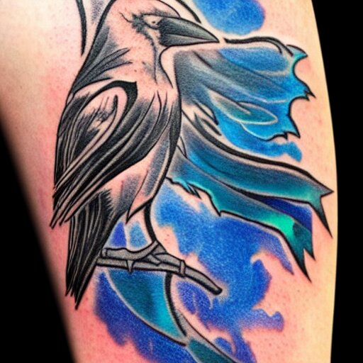 raven, jioness, forest, blue flame, moon, tattoo art by Bryan Al ...