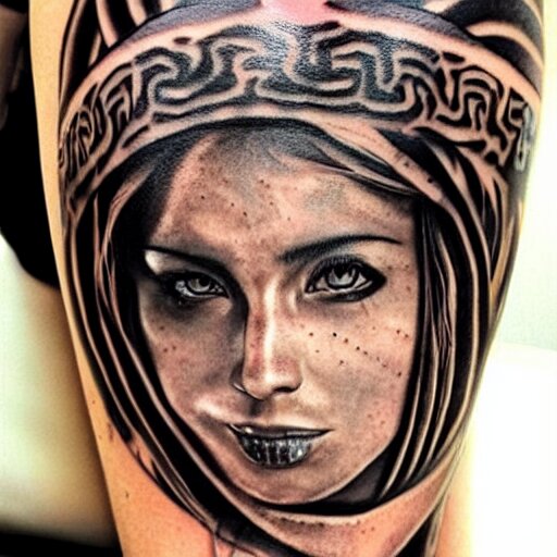 girl with tribal tattoo, realistic detailed shading, photo, robi ...