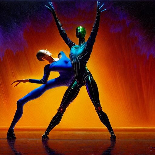 Lexica - Synthetic cyborg dancing ballet, cold colours, sharp textures ...