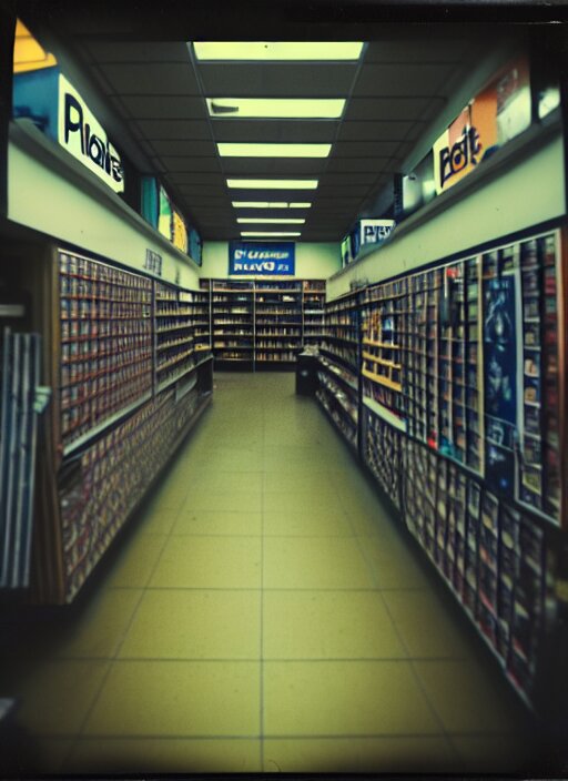 Lexica - Polaroid photograph of the inside of an empty blockbuster ...