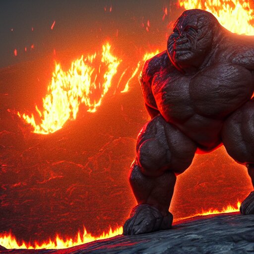 Lexica - A large, muscular, standing, humanoid, lava rock, magma, fire ...