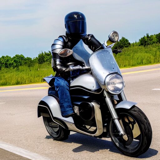 Lexica - Very high quality picture of a knight riding on a motercycle ...