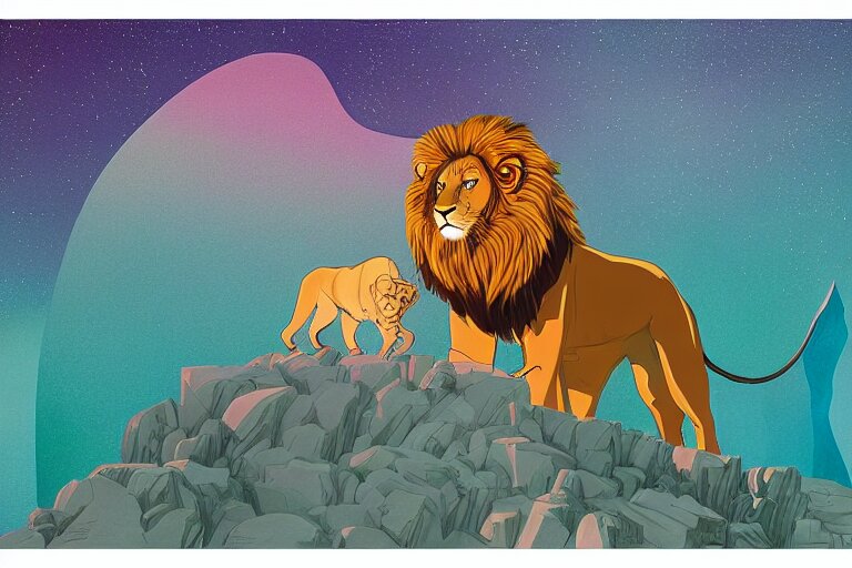 Lexica - New Yorker cartoon of: “Adorably cute portrait of Lion on top ...