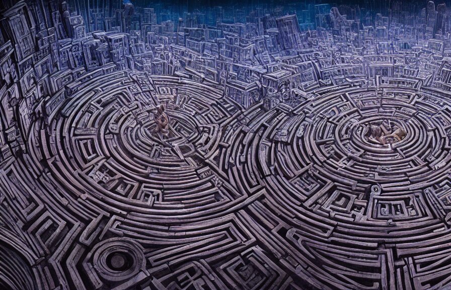 Lexica - 8 k uhd an enormous labyrinth, beautiful architecture, statues ...