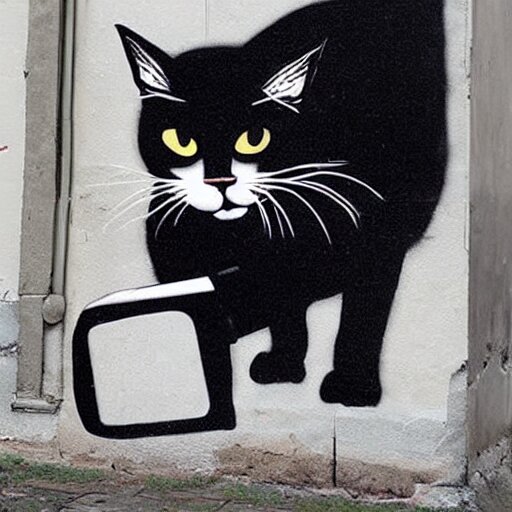 Lexica - Street art of an alcoholic cat who drink wine, by banksy
