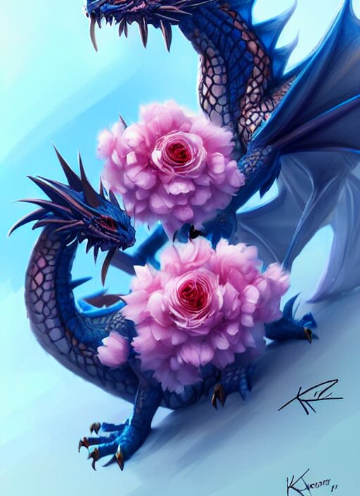Lexica - Cute little dragon flowers, blue black pink, gold, diamonds ...