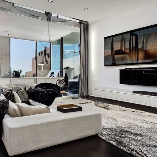 a modern villa living room in los angeles, hyper - realistic - Arthub.ai