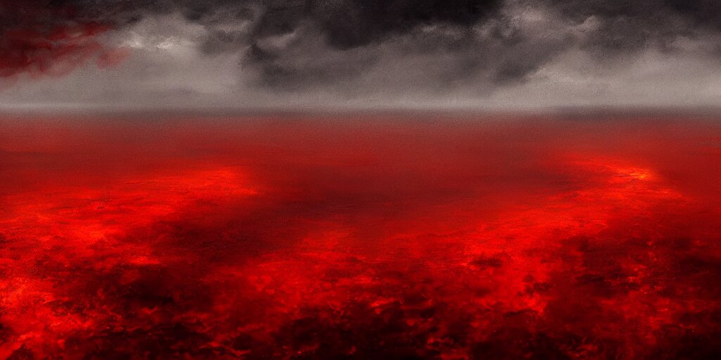 Lexica - A boiling and flaming red sea, illustration, raining, dark and ...