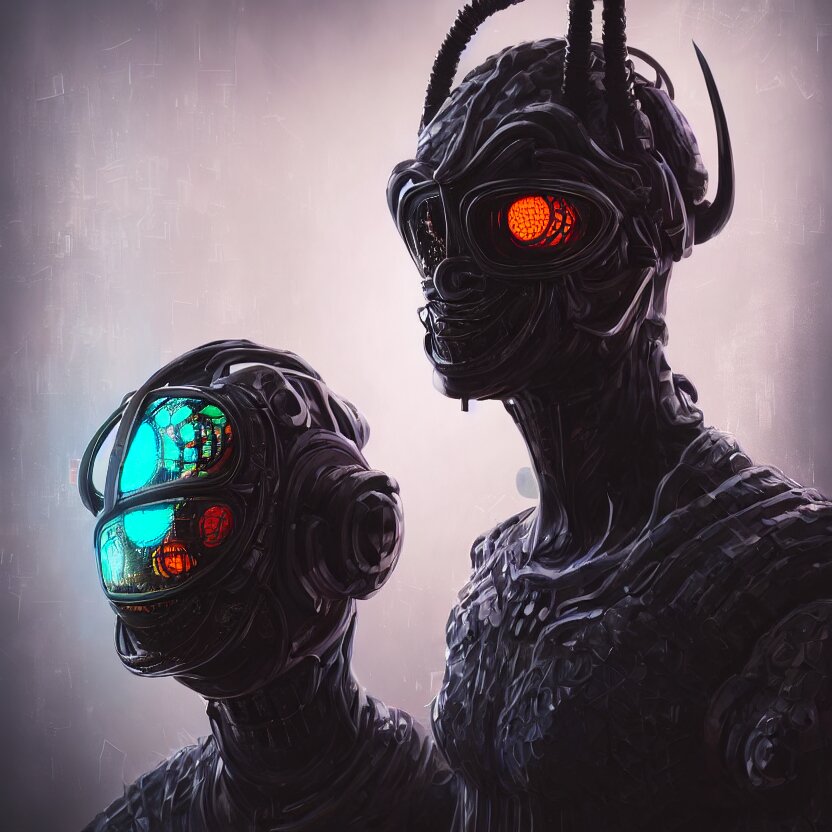 cyber punk, oni mask, 3 d render beeple, compound eye of insect ...