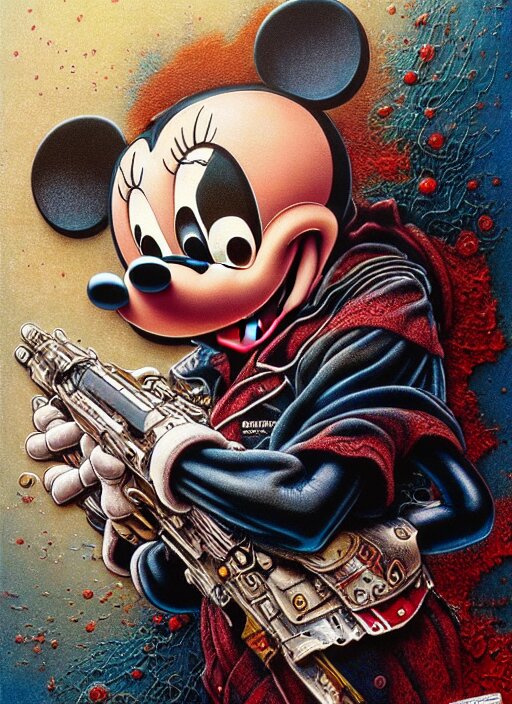 Lexica - Realistic detailed image of Mickey Mouse with a gun ,Ayami ...