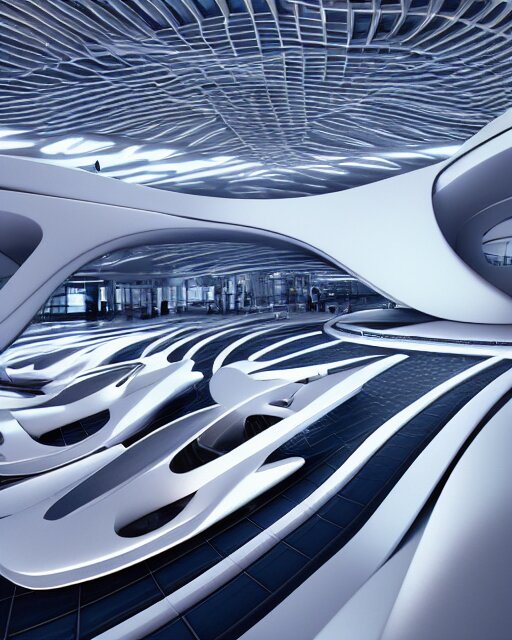 Lexica - Futuristic large exhibition hall designed by Zaha Hadid with ...