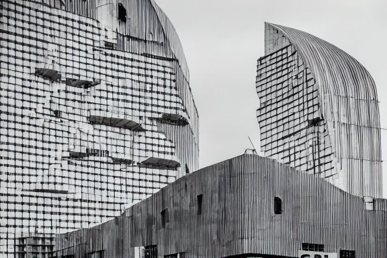 Lexica - A brutalist building in the shape of a Mobius strip, windows ...