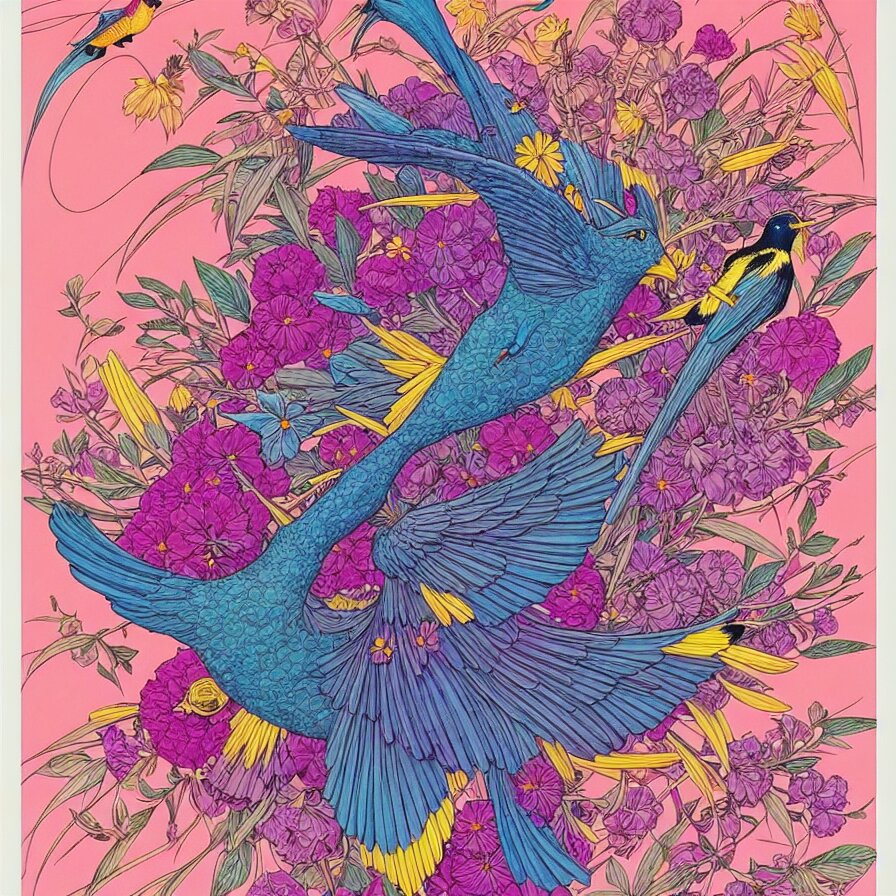 Lexica - ( ( ( ( beautiful flowers and birds, surrounded by decorative ...