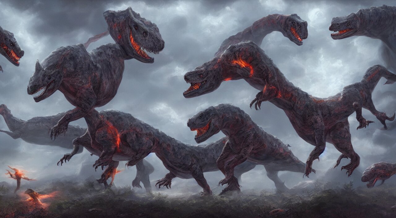 Lexica - Colorful ghost dinosaurs, glowing with magic, trapped in slate ...
