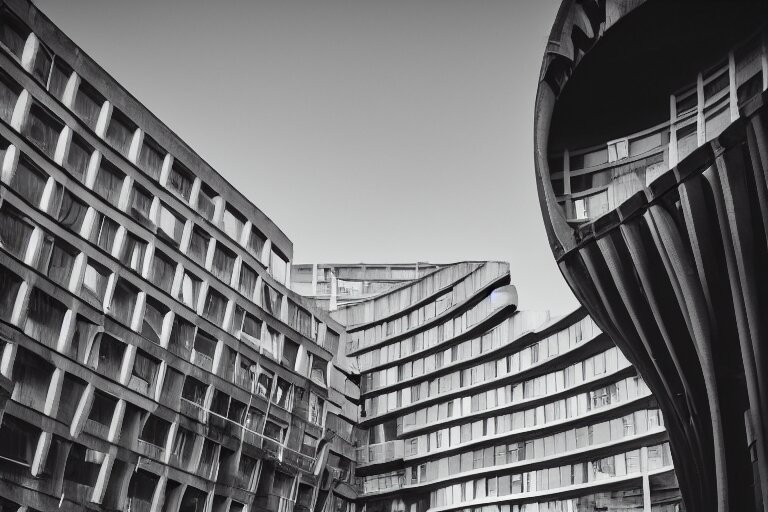 Lexica - A brutalist building in the shape of a Mobius strip, windows ...