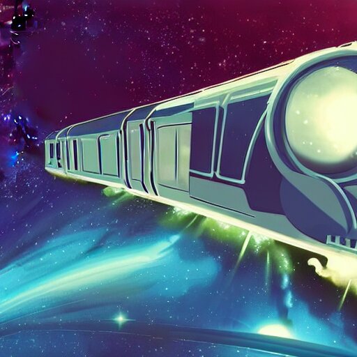Lexica - A retro sci fi wallpaper of a train flying through space ...