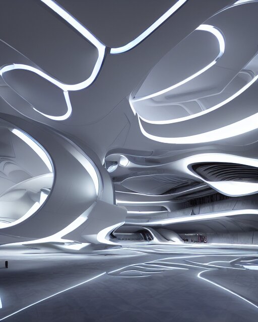 Lexica - Futuristic large exhibition hall designed by Zaha Hadid with ...