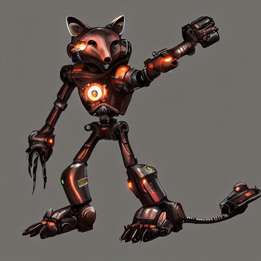 mechanical fox with robo tech, apocalyptic elements, art render ...