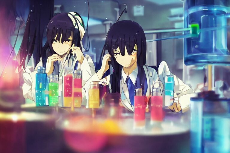 Lexica - Anime girls mixing chemicals in a lab. pixiv, by makoto ...