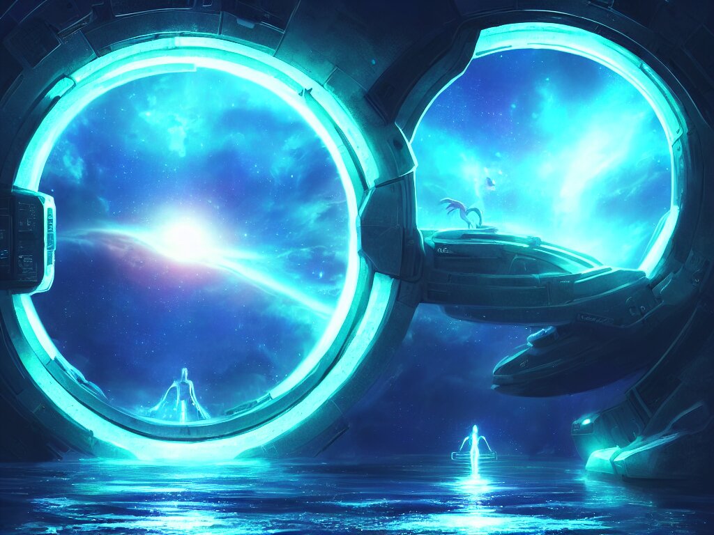 Lexica - Space scene fantasy portal round gate, star sky neon portal ...