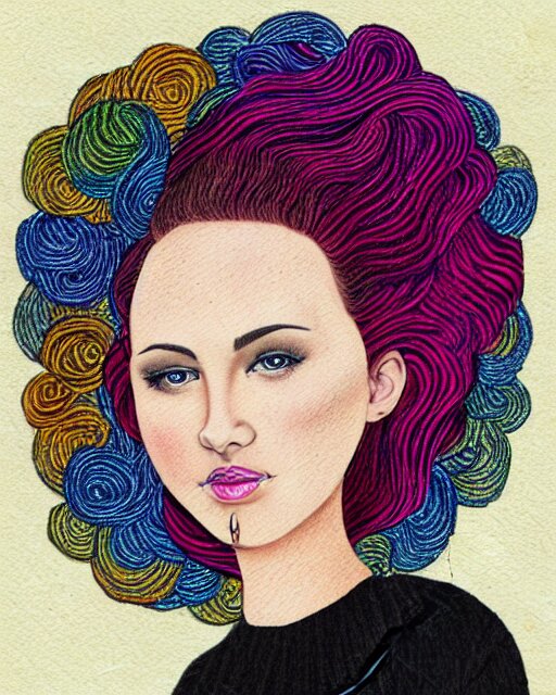 Lexica - A young woman with an extravagant hair style, colored pencil ...