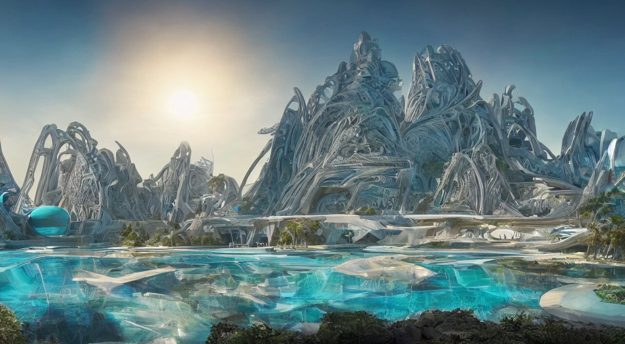 Lexica - a matte painting of a Modern Atlantis temple of dynasty highly ...