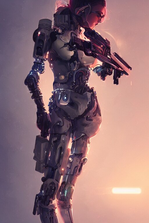 Lexica - Beautiful illustration of a cyborg mercenary girl holding a ...