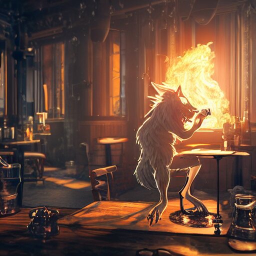 Lexica - A epic and beautiful rococo werewolf drinking coffee, in a ...