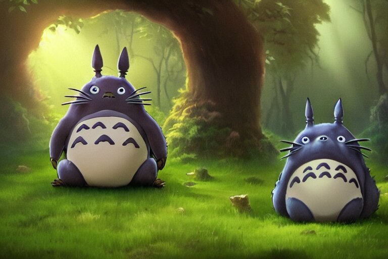 Lexica - Totoro sitting in a forest, fantasy, pixar, animated movie ...