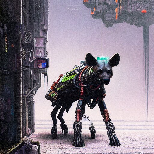 robotic hyena, cyberpunk 2 0 7 7, highly detailed beksinski styl ...