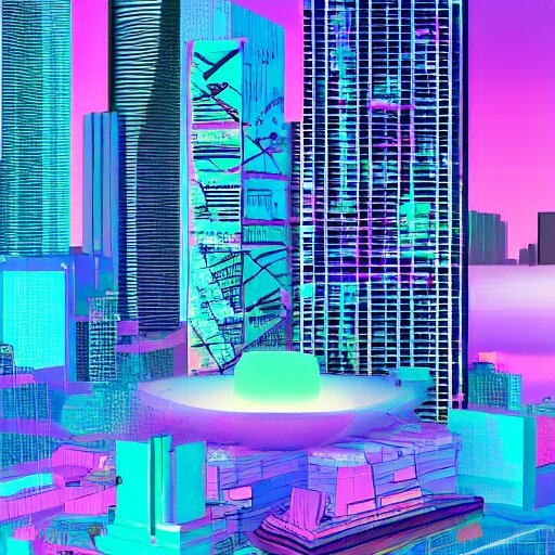 Lexica - Vaporwave city, Miami at night. Digital painting. Beeple. Banksy