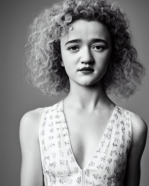 Lexica - Photo of a model, face of julia garner, wearing a white dress ...