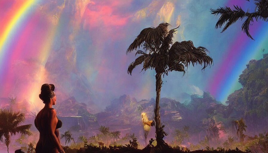 Lexica - Frank frazetta art, science fiction landscape, glowing woman ...