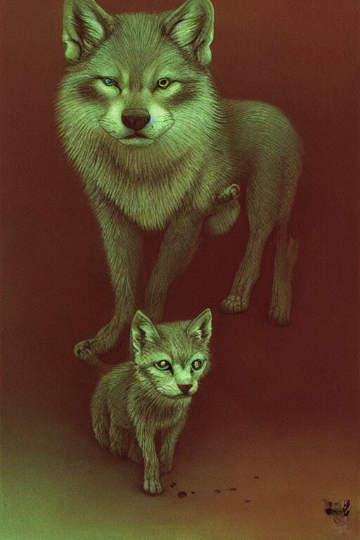 Lexica - Painting of hybrid between baby cat & baby wolf, intercrossed ...