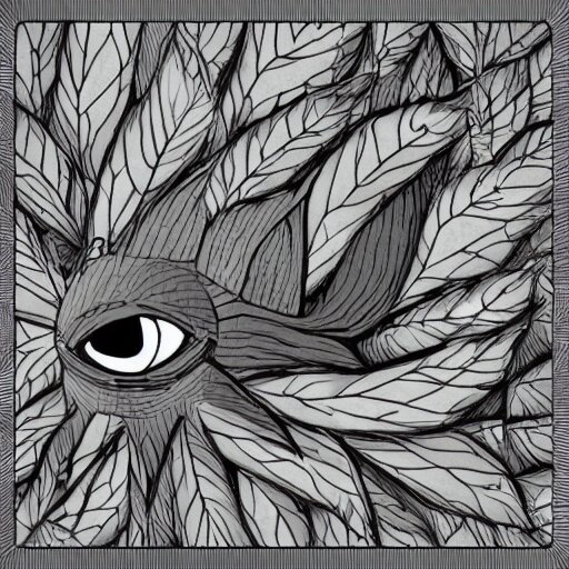 dark, cute, grayscale, void living'leaves bush'creature, bright ...