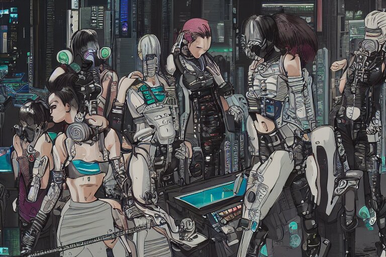 Lexica - A cyberpunk illustration of a group of female androids in ...