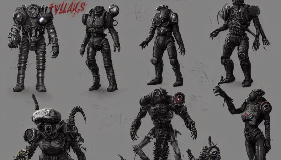 Lexica - Fallout creatures concept art, black background, vibrant ...