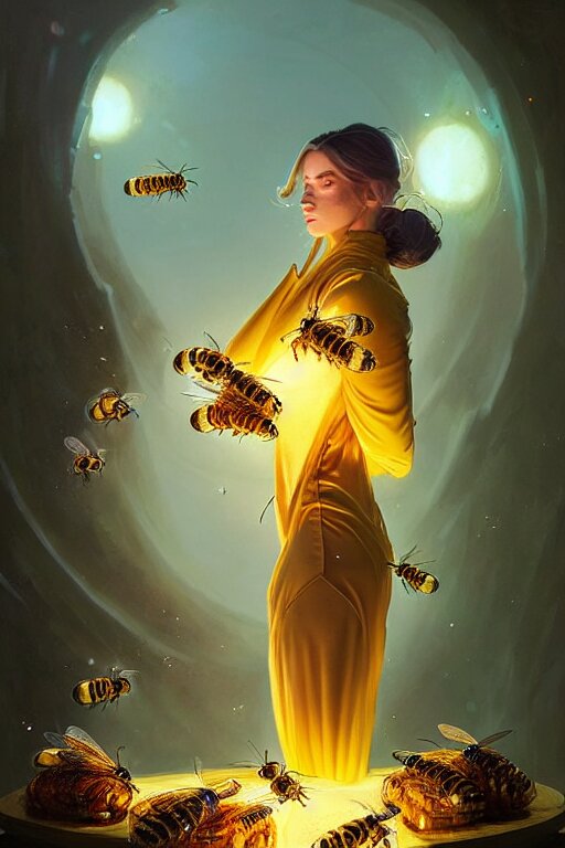 Lexica - Fantasy beekeeper, stunning woman, wearing nanotech honeycomb ...