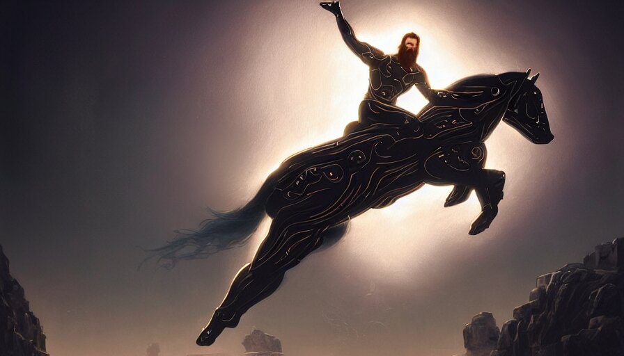 Lexica - Tron legacy jesus riding cyborg horse, face, diffuse lighting ...