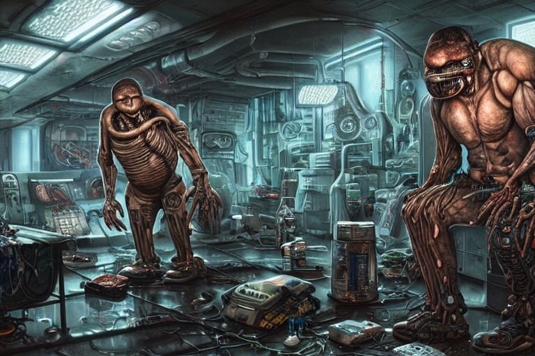 Lexica - Ultra realistic illustration, a hefty damaged cyberpunk mutant ...