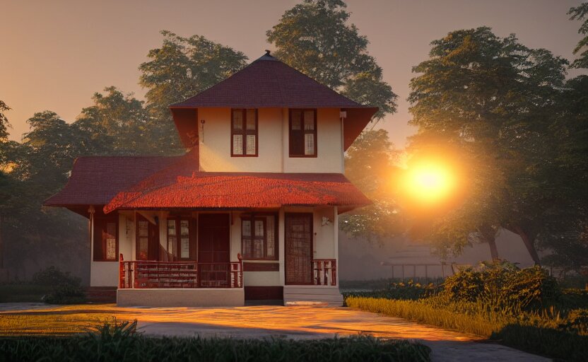 a beautiful small assam type house at sunrise, guwahati, concept ...