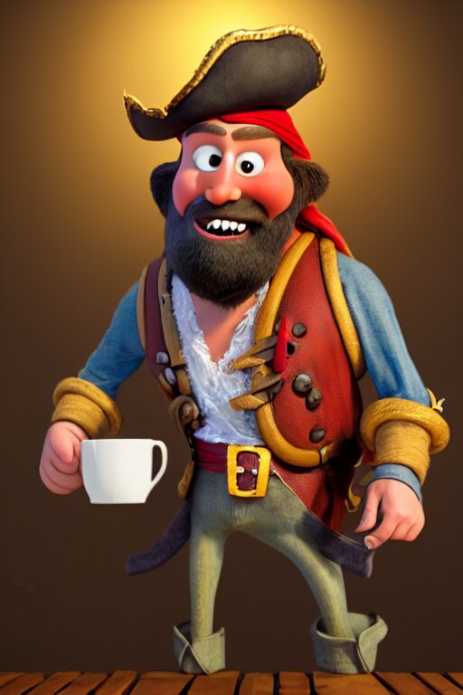 Lexica - Portrait of the pirate blackbeard holding a cup of coffee ...