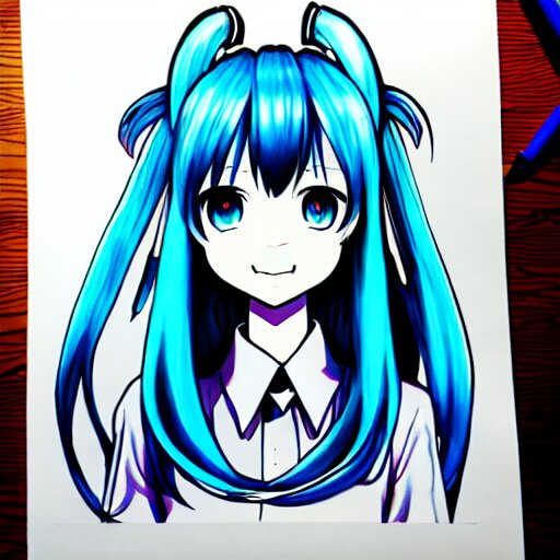 Lexica - Hatsune miku v 3, blue pen art on paper